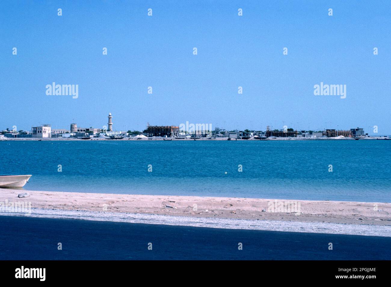 Umm Al Quwain UAE 1976 – view across bay to coastal town of Umm Al ...