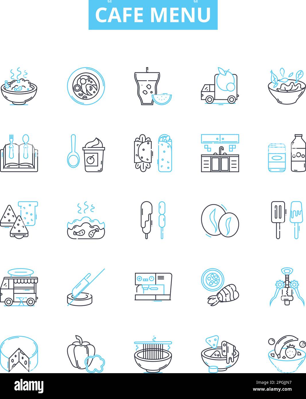 Cafe menu vector line icons set. Coffees, Desserts, Sandwiches, Drinks ...