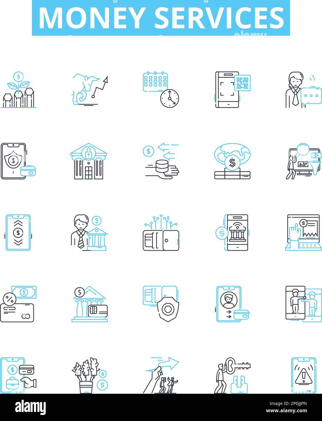 Money services vector line icons set. Money, services, banking, finance ...