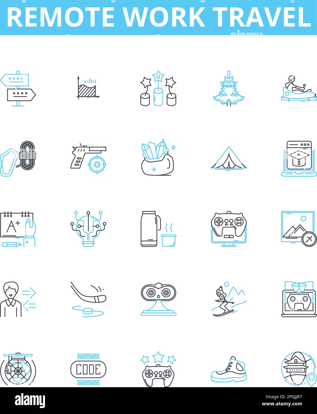 Remote work travel vector line icons set. Remote, Work, Travel, Remote-Work, Work-Travel ...