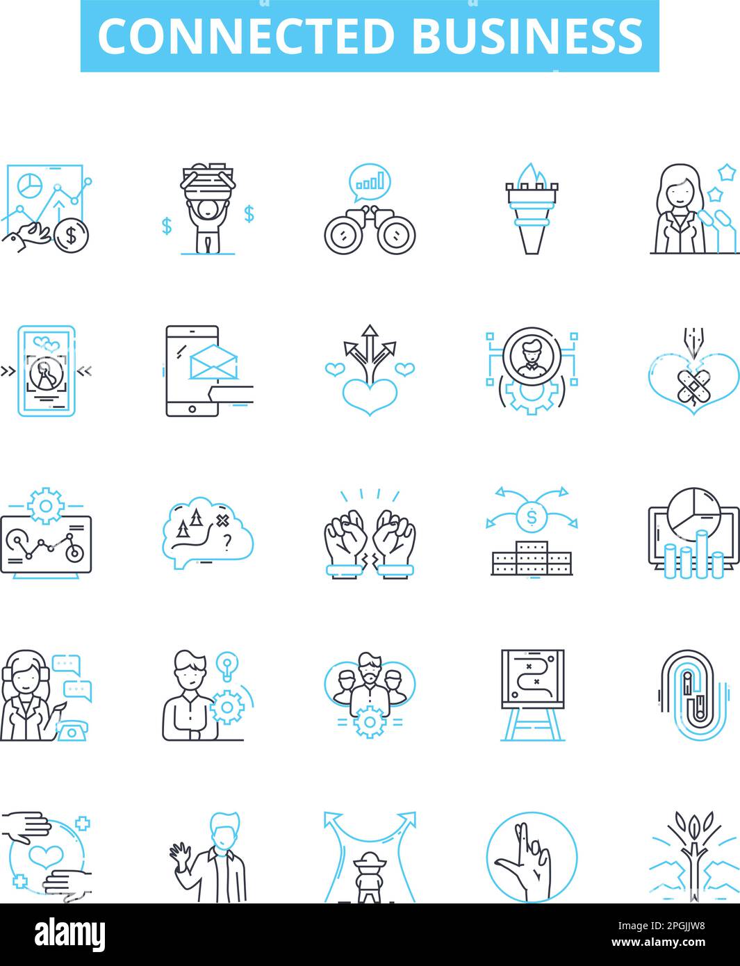 Connected business vector line icons set. Connected, Business ...
