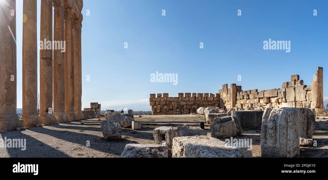 Ruins of Jupiter temple and great court of Heliopolis in Baalbek, Bekaa ...