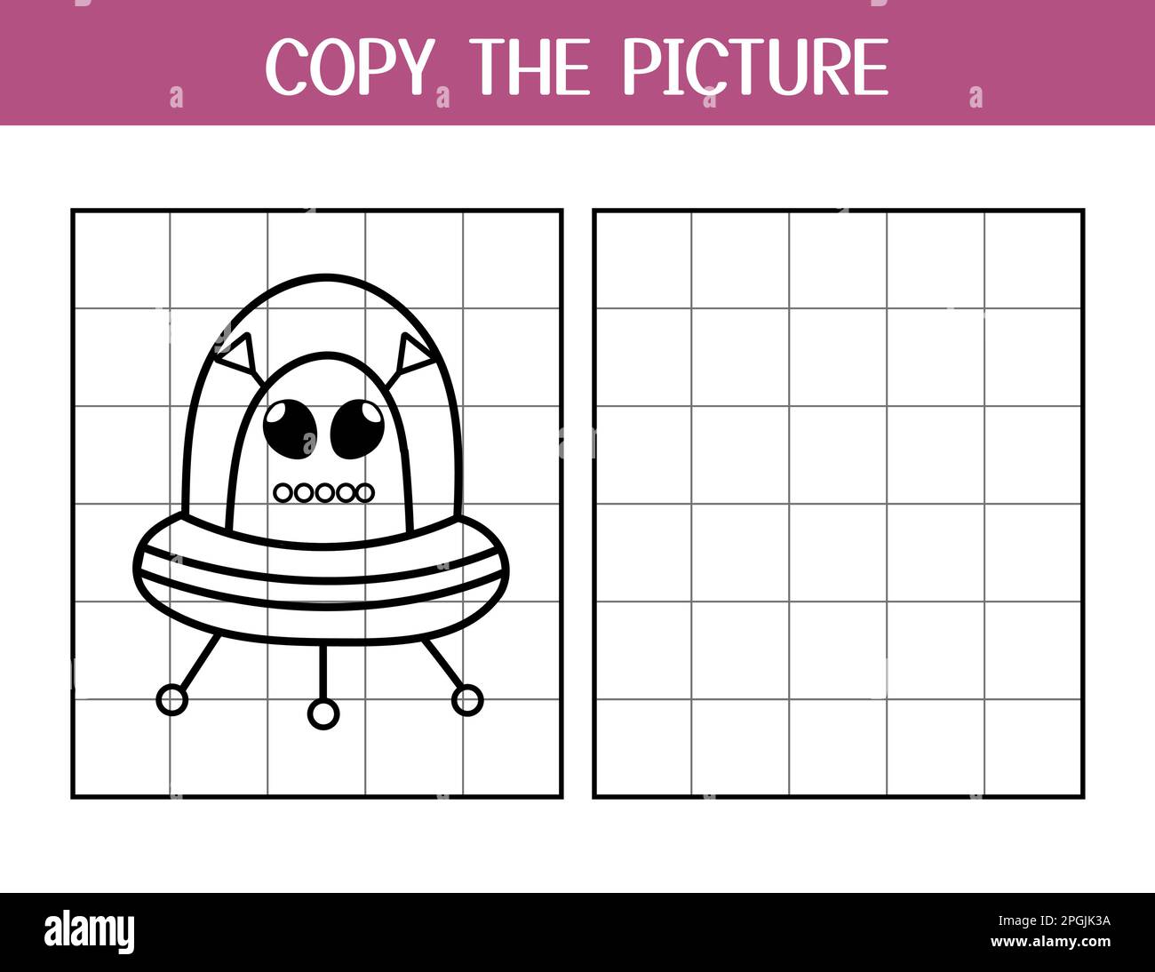 Copy the picture activity page for kids. Draw and color a cute alien in ...