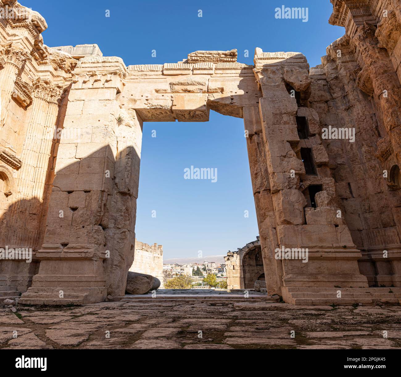 Ruins of Jupiter temple and great court of Heliopolis in Baalbek, Bekaa ...