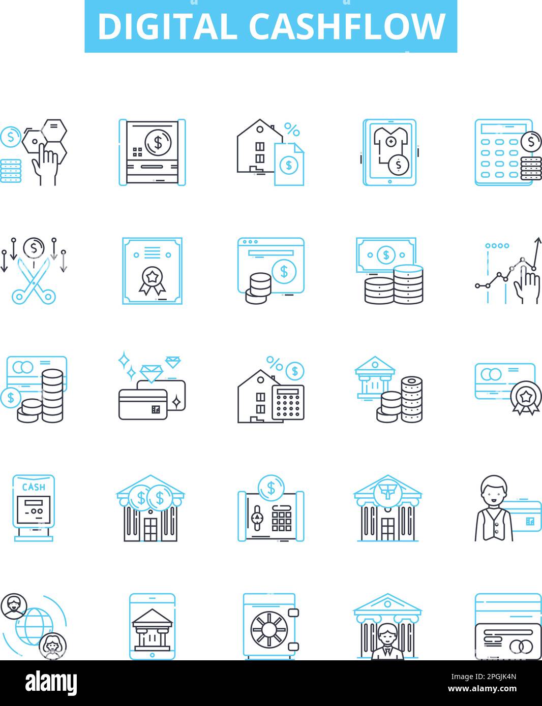 Digital cashflow vector line icons set. Digital, Cashflow, Banking ...