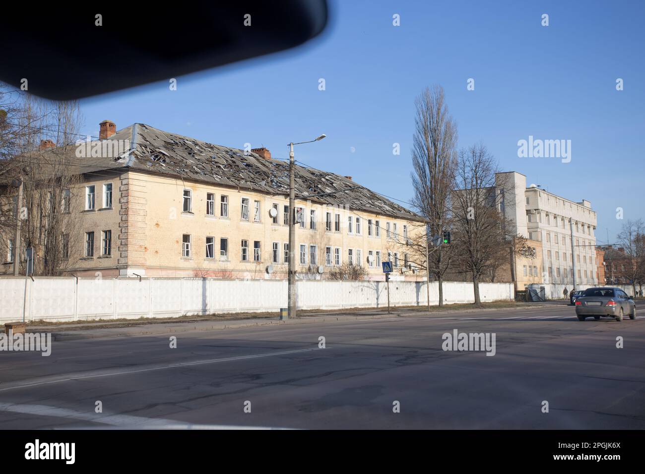 2023 Russian invasion of Ukraine. Roof of barracks of military school ...