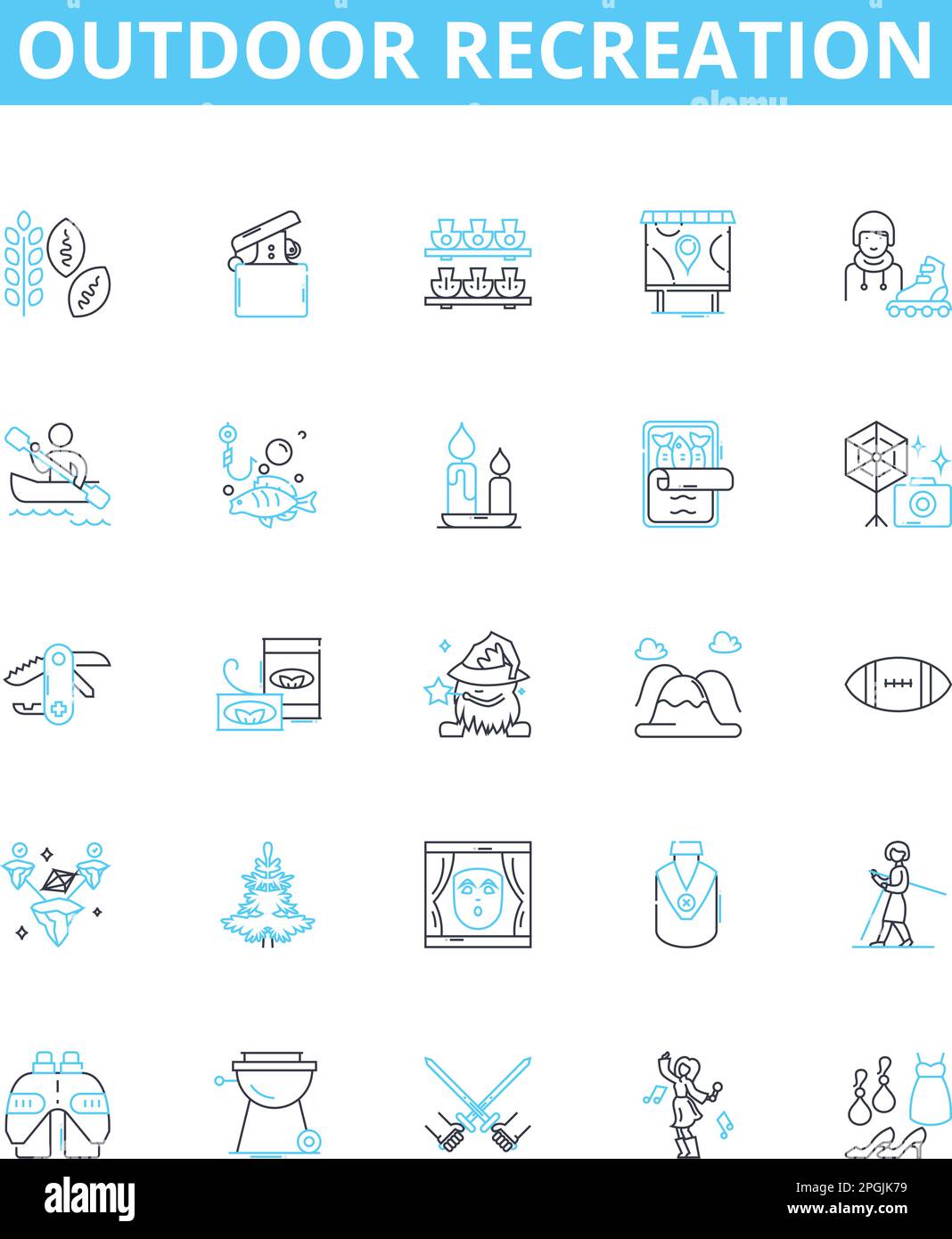 Outdoor recreation vector line icons set. Hiking, Camping, Swimming ...