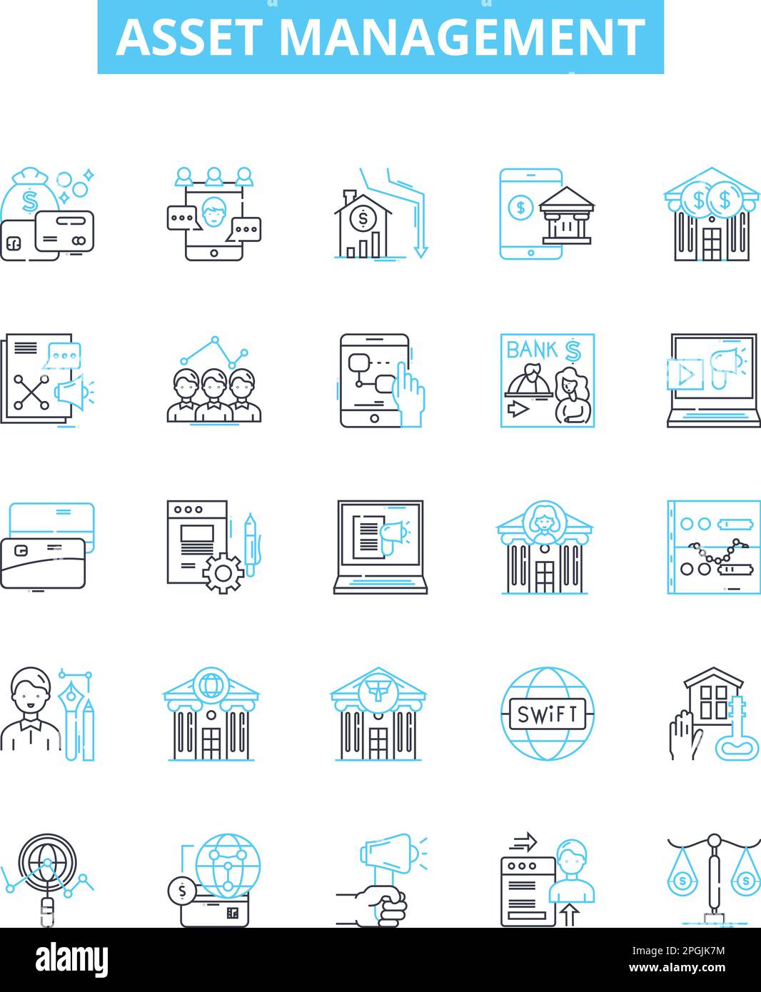Asset management vector line icons set. Assets, Management, Investment ...