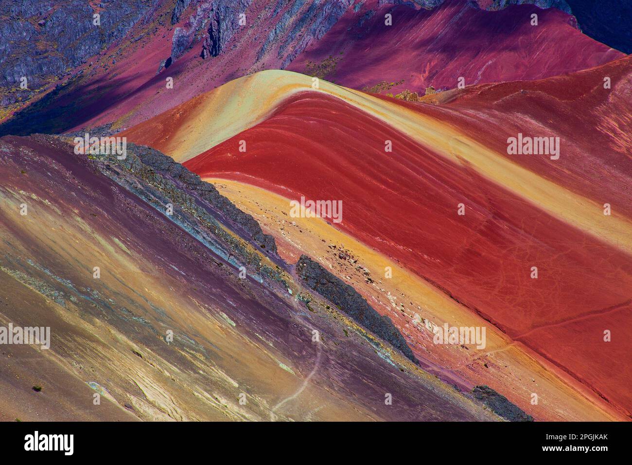 Hiking scene in Vinicunca, Cusco Region, Peru. Rainbow Mountain ...