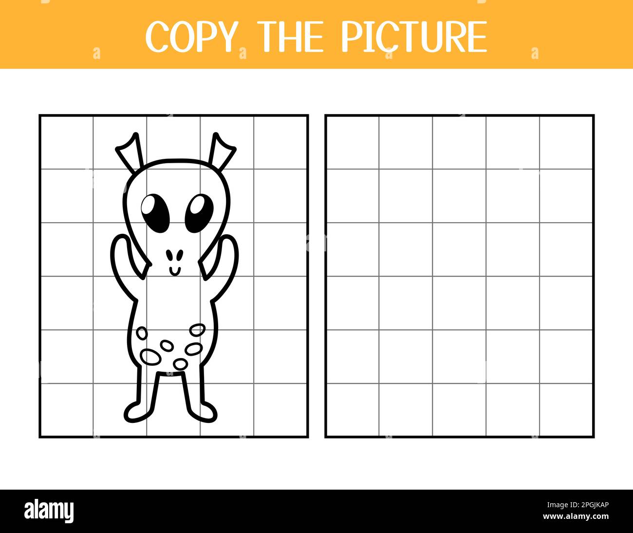 Copy the picture activity page for kids. Draw and color a cute alien ...