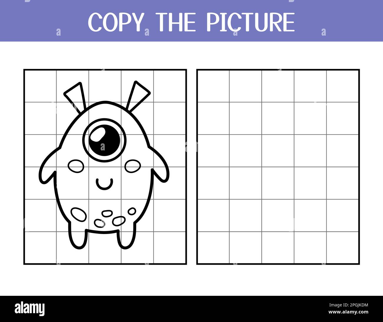 Copy the picture activity page for kids. Draw and color a cute alien ...