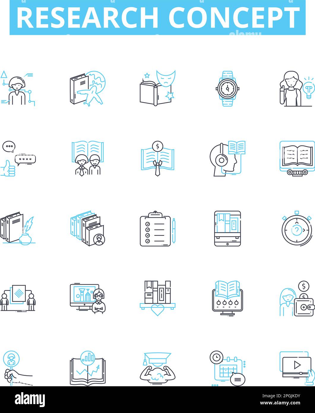 Research Concept Vector Line Icons Set Analysis Survey Experiment Modeling Sampling Theory