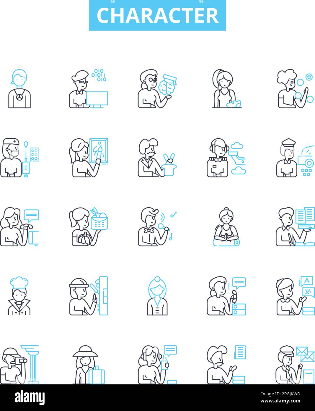 Character vector line icons set. Personality, behaviour, trait ...