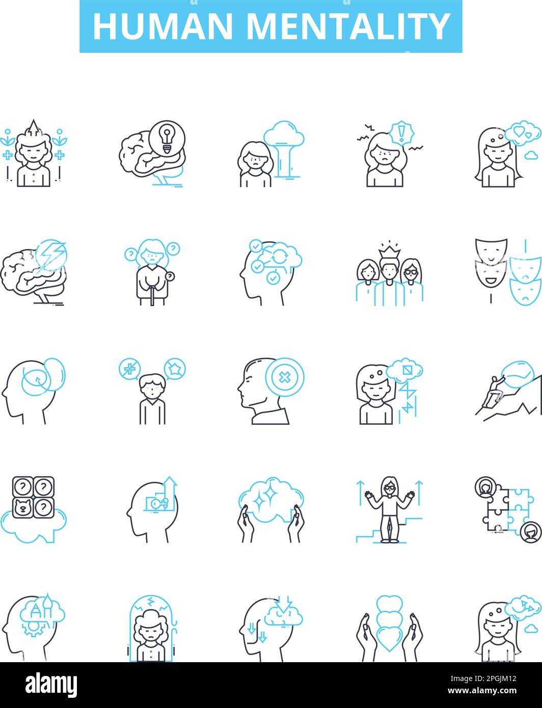 Human mentality vector line icons set. Mindset, Attitude, Perception ...