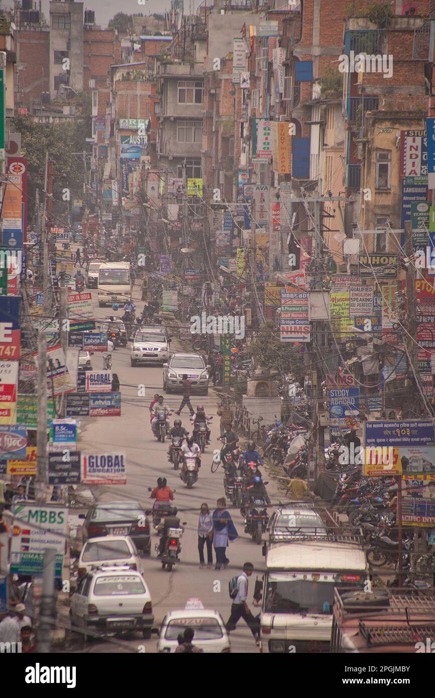 KATHMANDU - OCTOBER 2: Traffic jam and air pollution in central ...