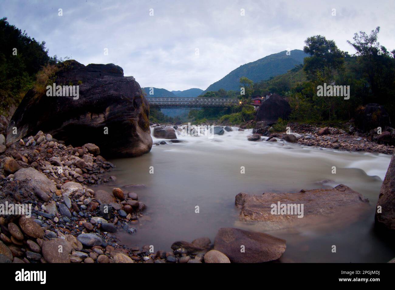 New bridge across Madi Khola on the way to Annapurna - Nepal, Himalaya ...