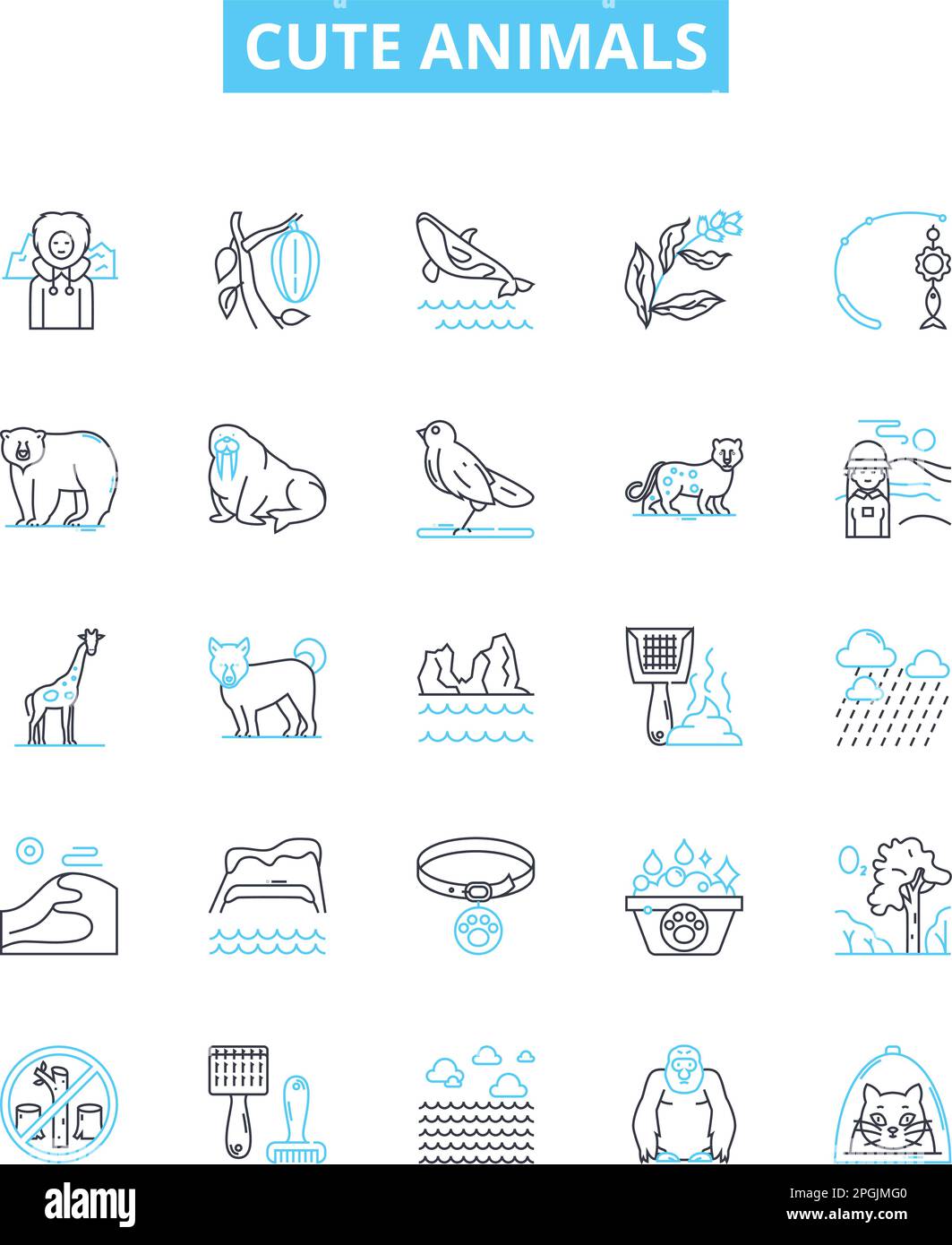 Cute animals vector line icons set. Furry, Puppy, Kitten, Cuddly, Lamb ...