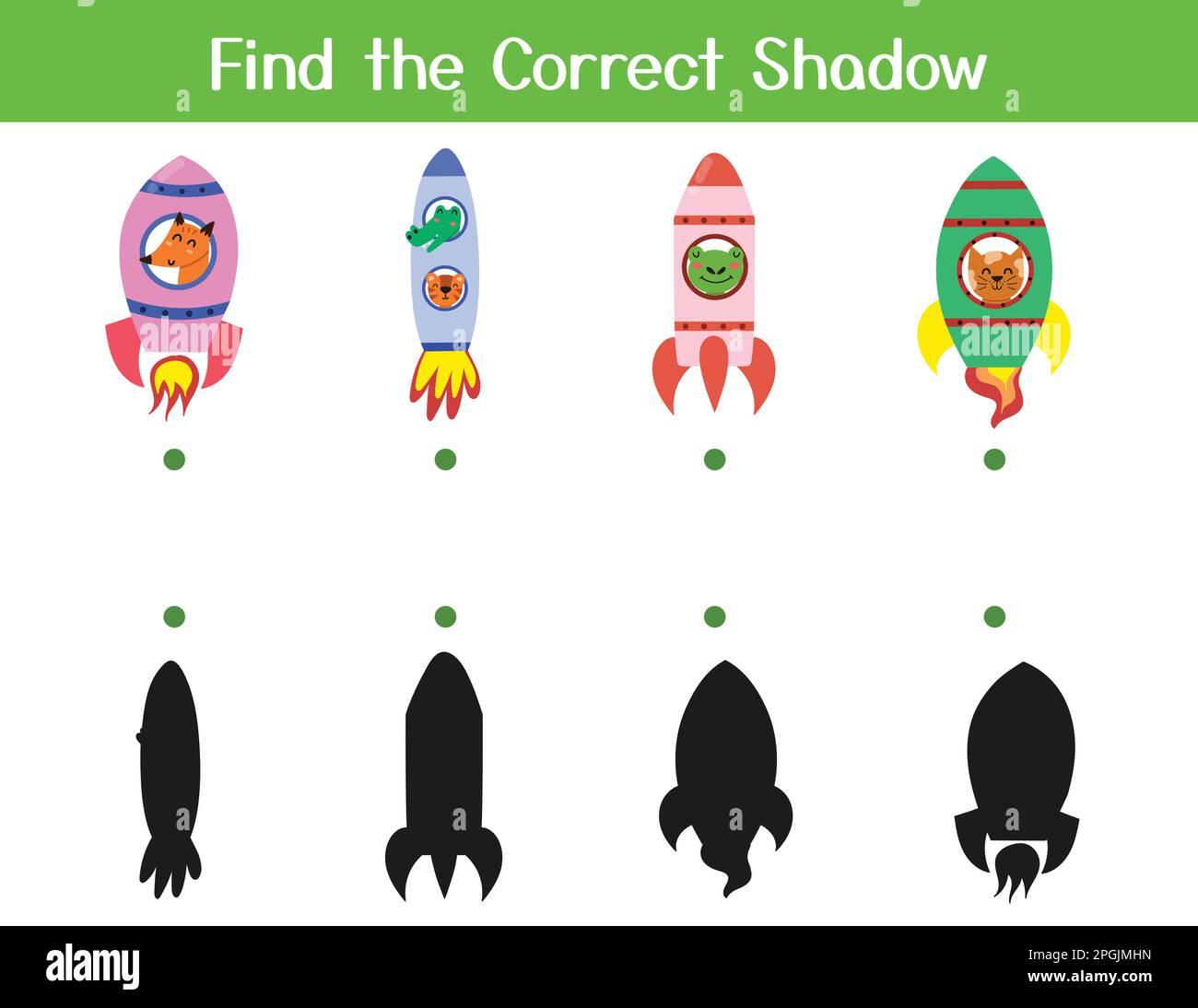 Find the correct shadow matching game with cute animals in rockets ...