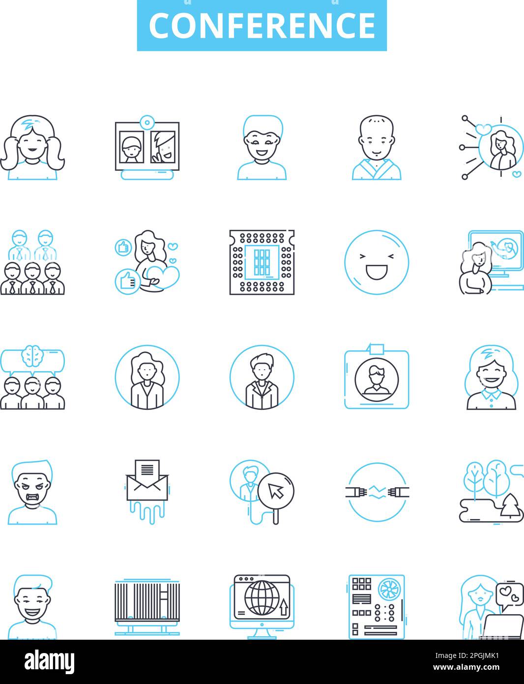 Conference vector line icons set. Convention, Symposium, Meeting, Forum ...
