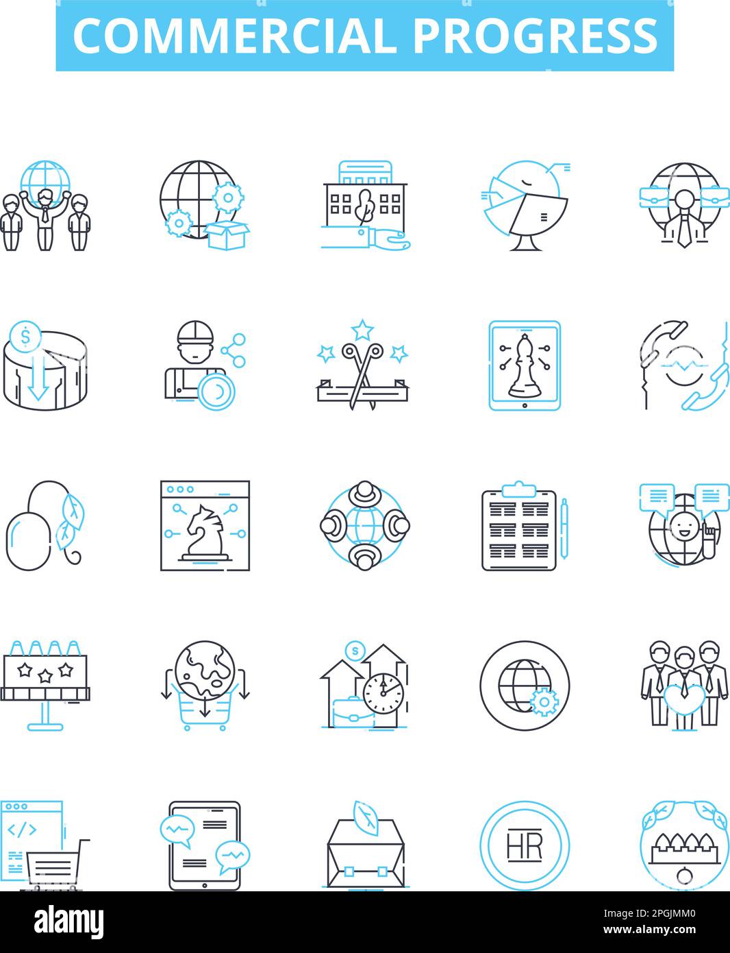 Commercial progress vector line icons set. development, commerce ...