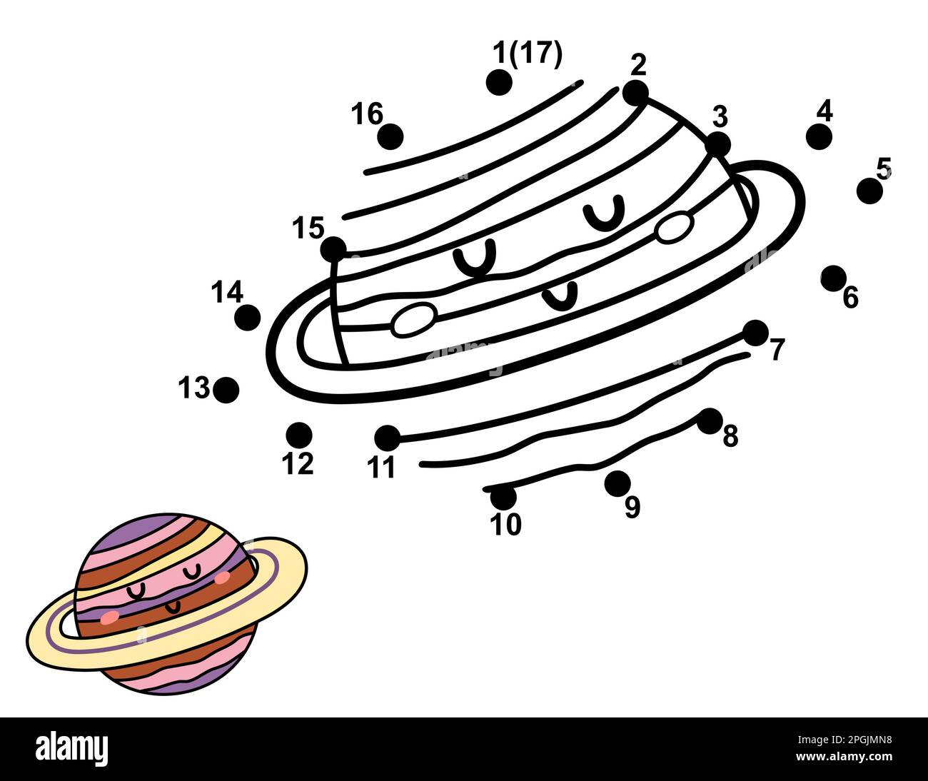 Connect the dots and draw a cute planet Saturn. Space dot to dot game ...