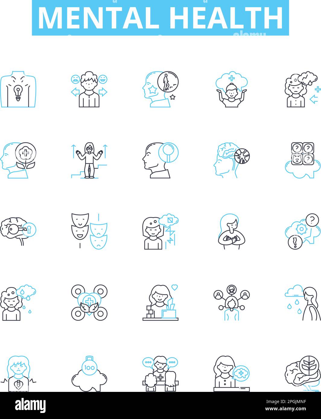 Mental health vector line icons set. Mental, health, psychological, wellbeing, stress, anxiety ...