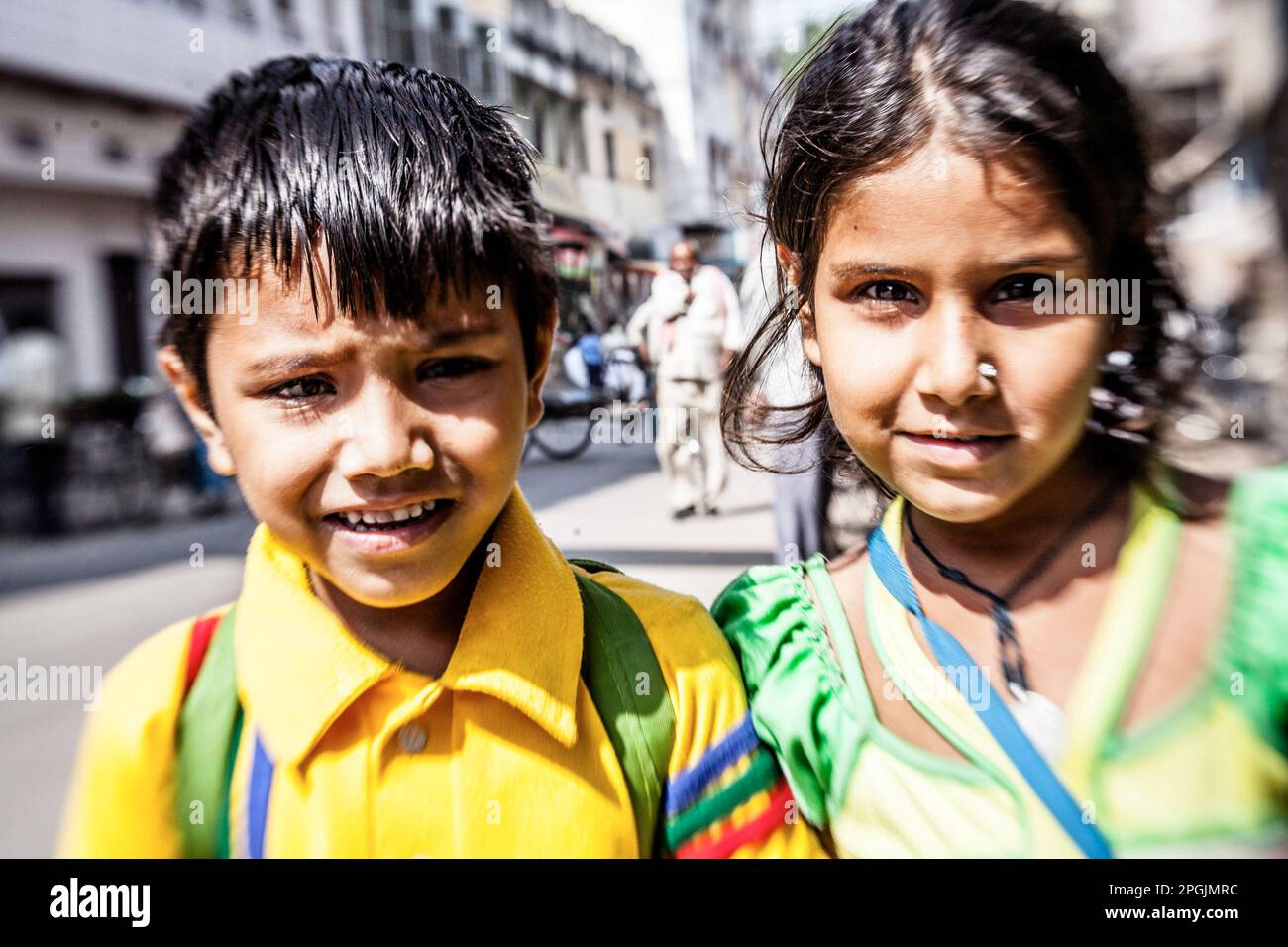VARANASI, INDIA - OCTOBER 28: School children family hugging and posing ...