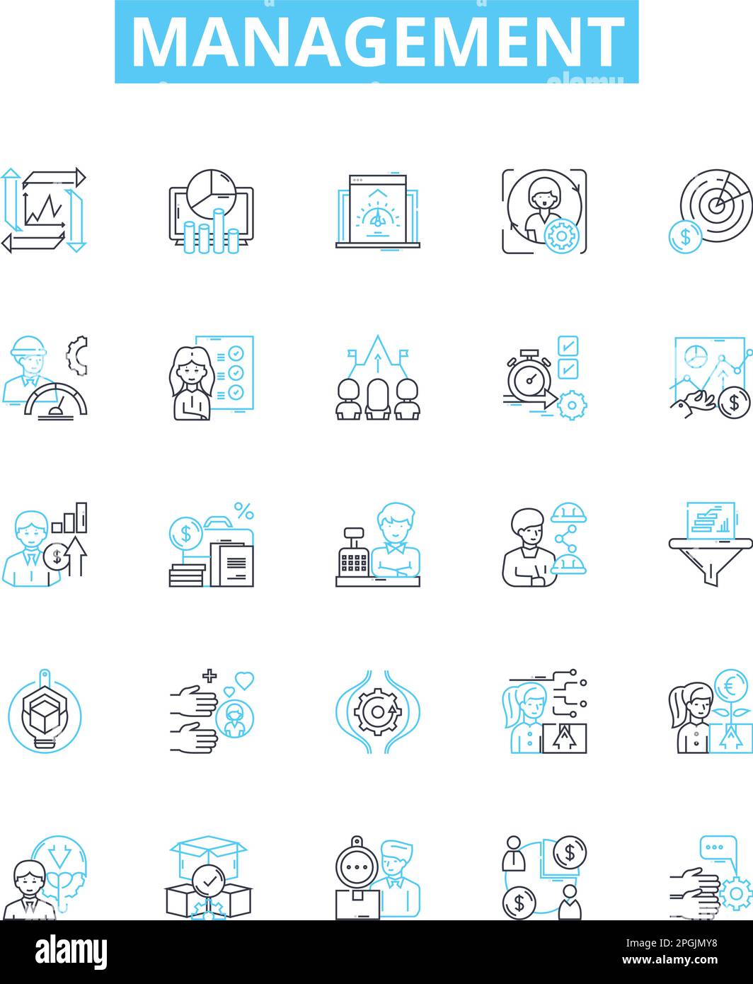 Management Vector Line Icons Set Organizing Planning Leading