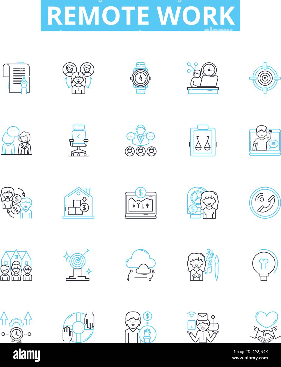 Remote work vector line icons set. Remote, Work, Telecommuting ...