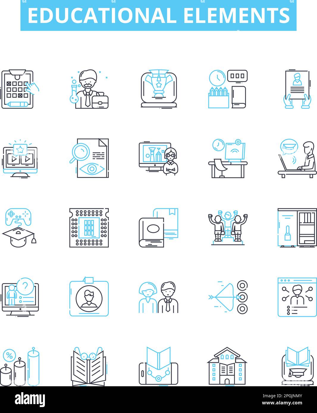 Educational elements vector line icons set. learning, instruction, knowledge, curriculum, skill ...