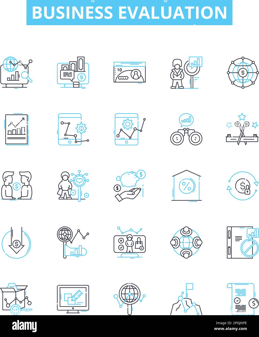 Business evaluation vector line icons set. Valuation, Analysis, Assess, Assessments, Review ...
