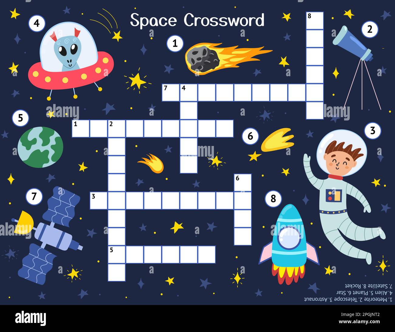 Crossword for kids with cute space characters. Word search puzzle Stock ...