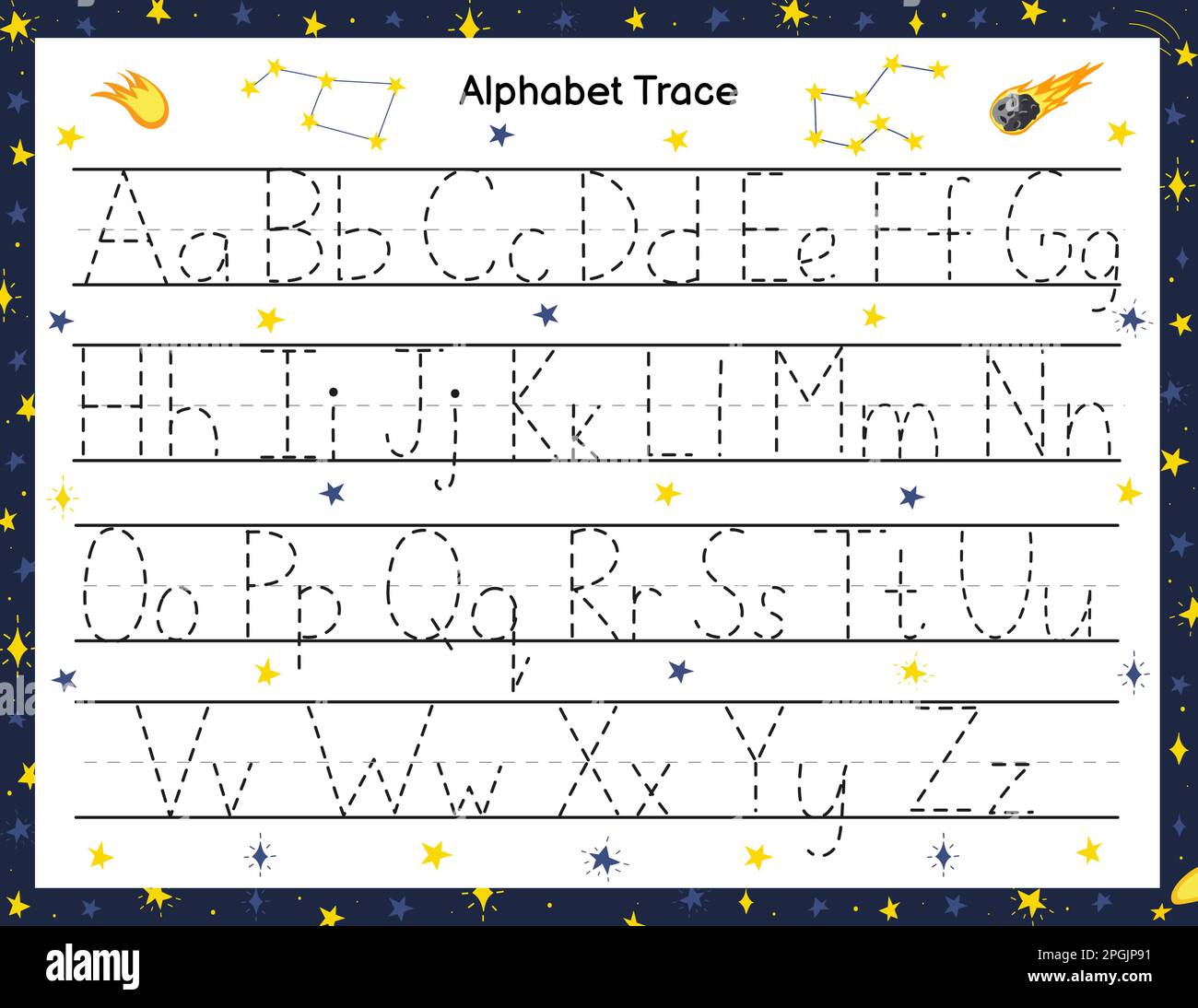 Trace alphabet activity page for kids. Handwriting letters practice ...