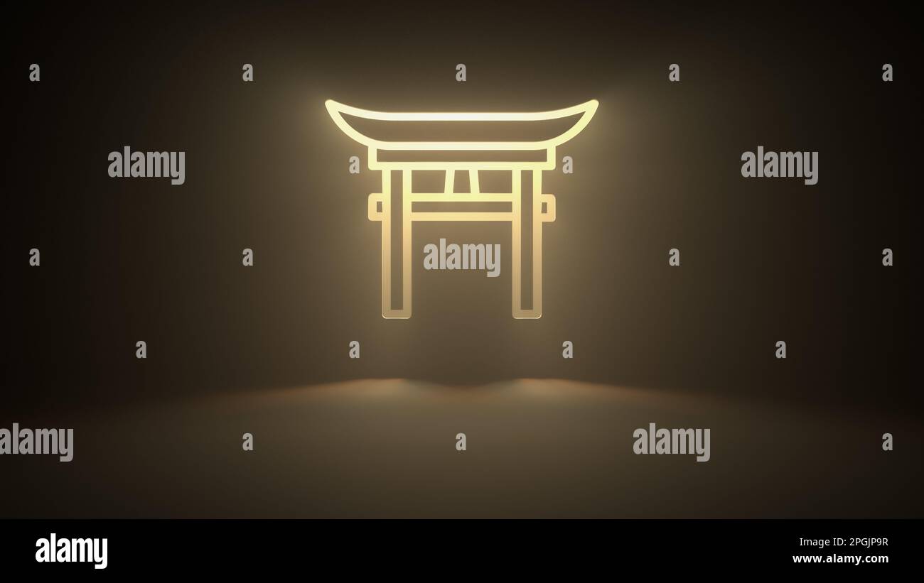 Shining Torii symbol of Shinto religion on the wall with warm yellow ...