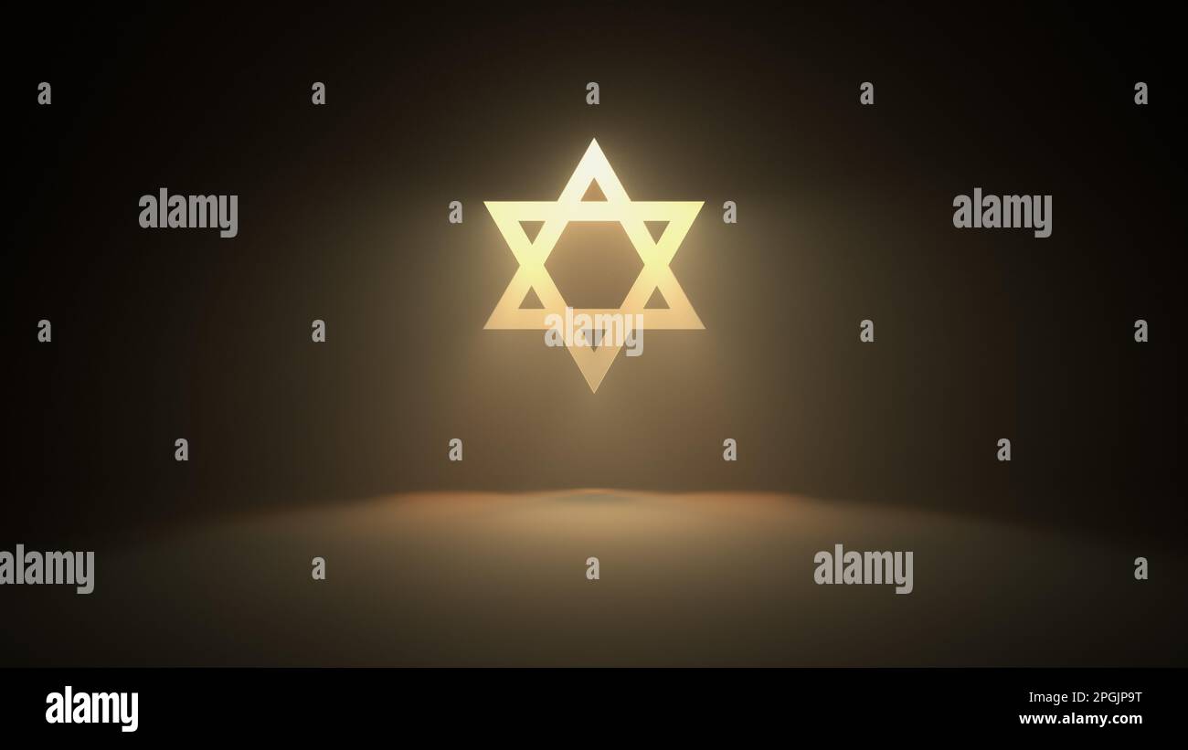 Shining Star of David on the wall with warm yellow rays of light - 3D ...