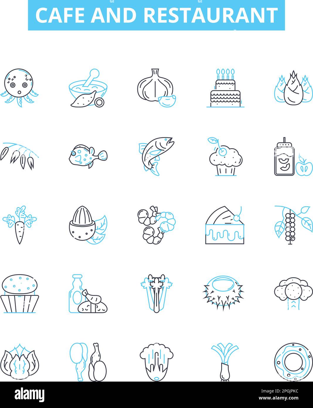 Cafe and restaurant vector line icons set. Location, Atmosphere, Menu ...