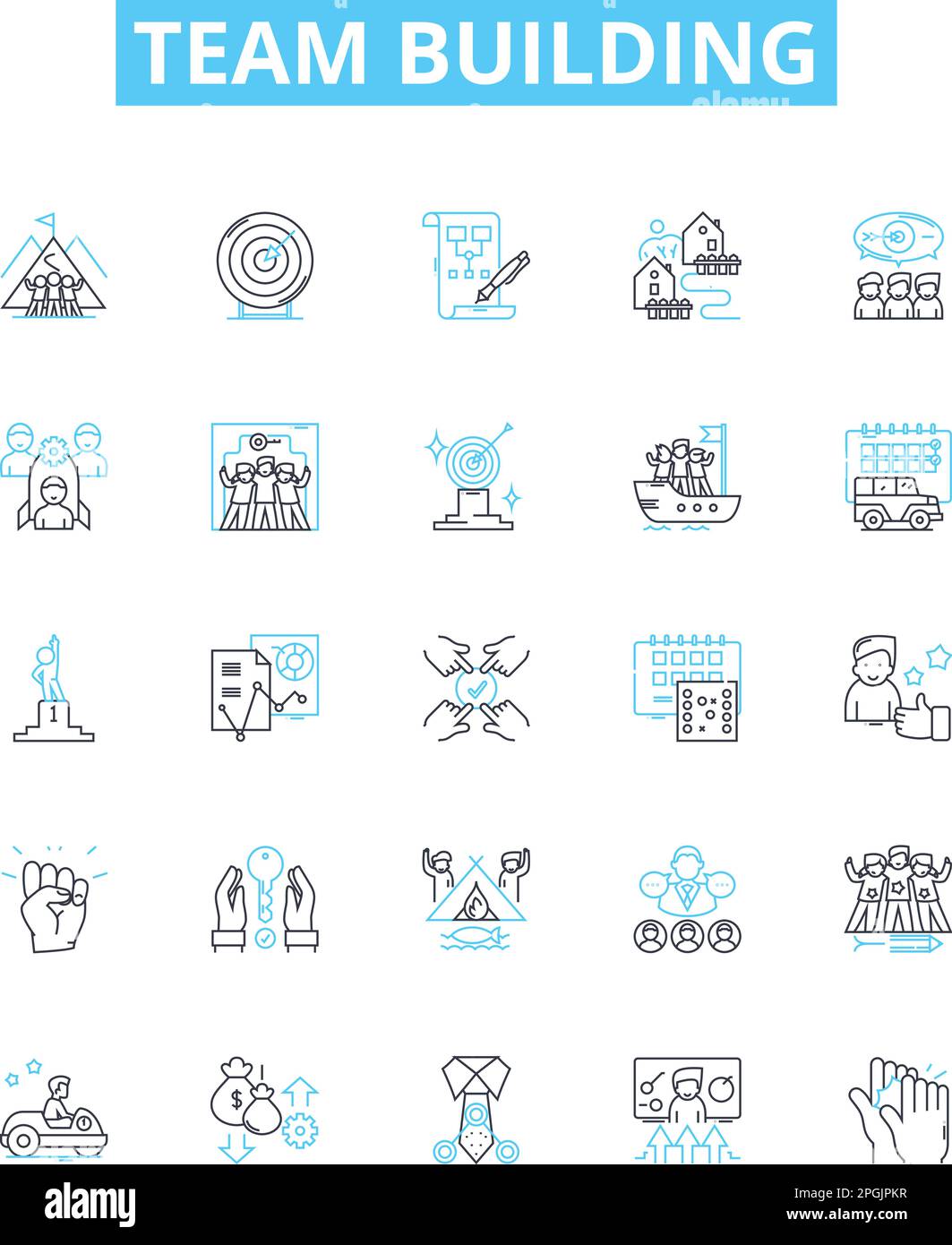 Team building vector line icons set. Collaborate, Networking, Engage, Unify, Interaction ...