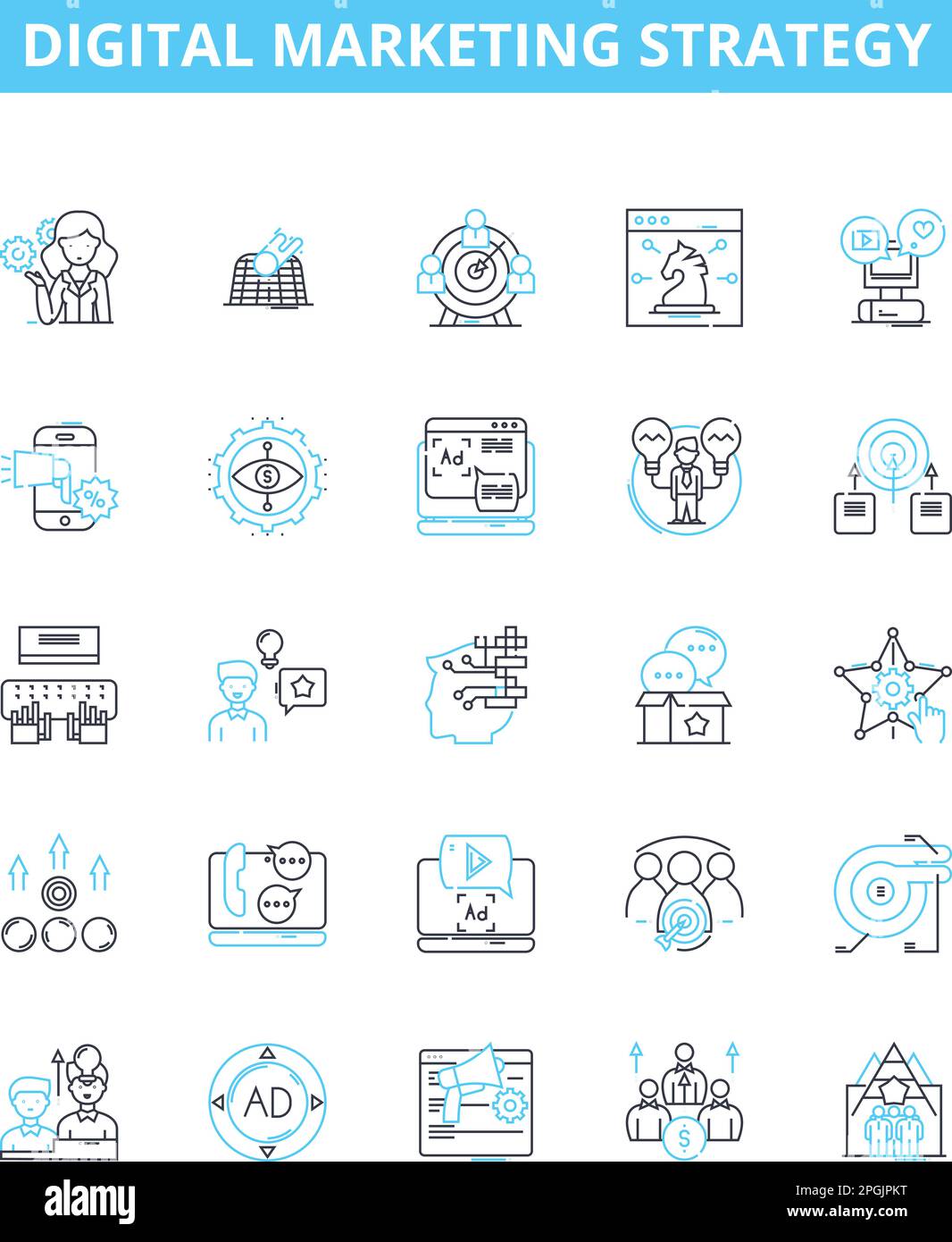 Digital marketing strategy vector line icons set. Digital, Marketing ...