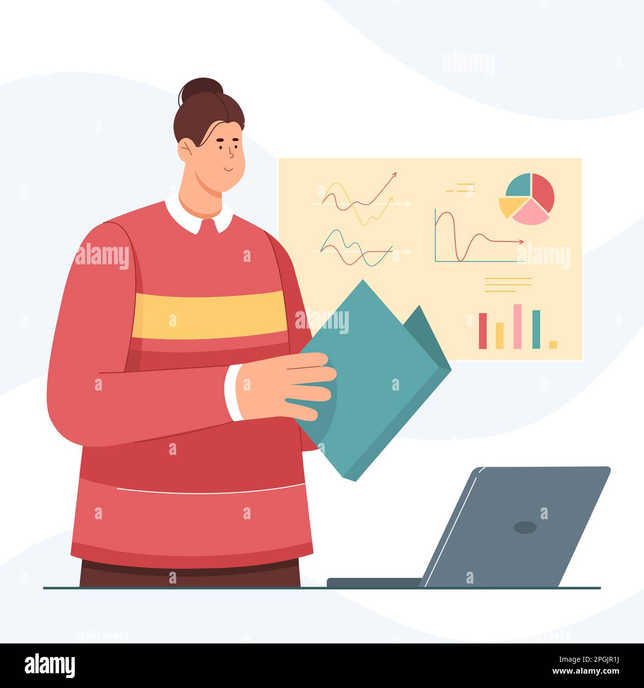 Office worker working with marketing data charts and digital diagrams ...