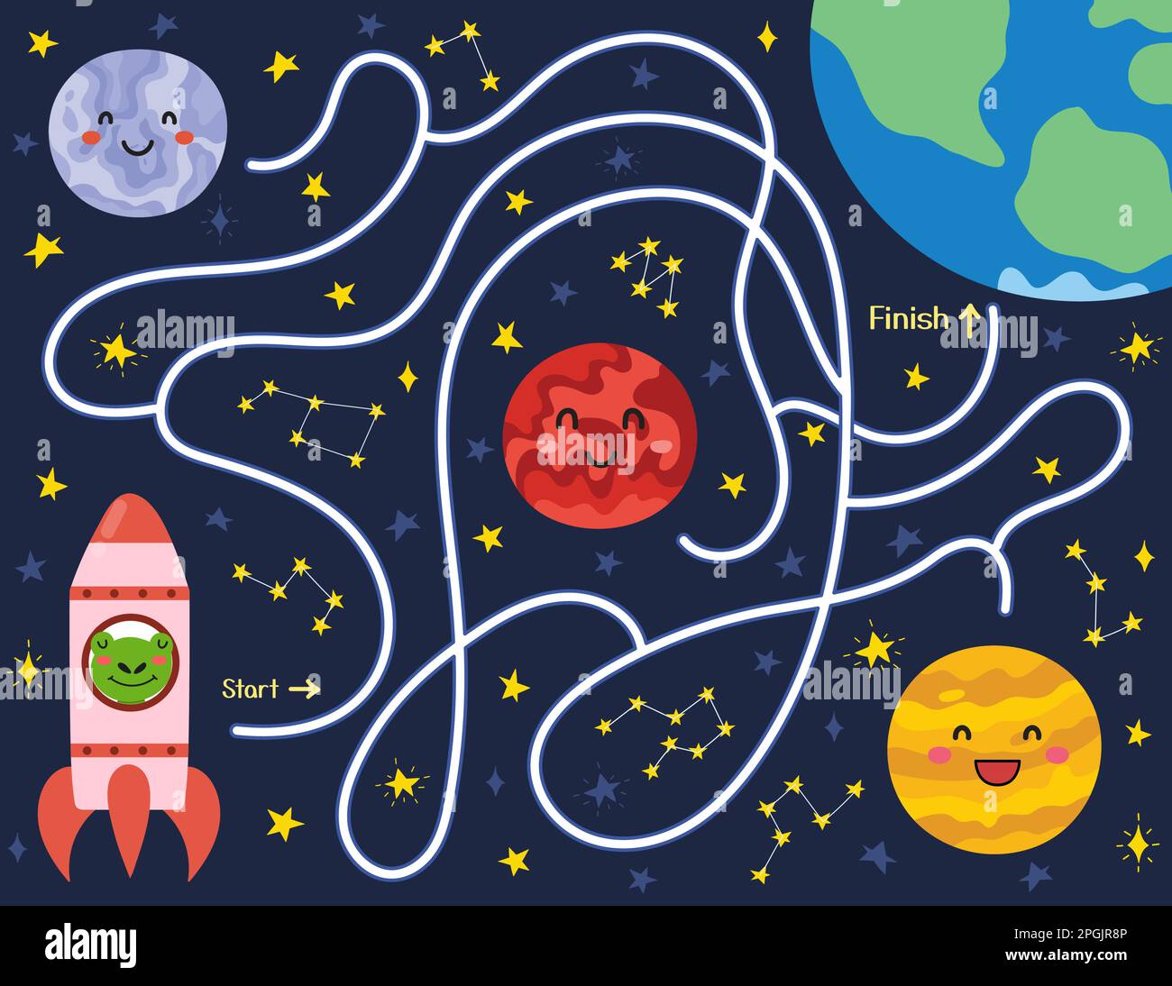 Help cute frog in a rocket find a way to the planet Earth. Space maze ...