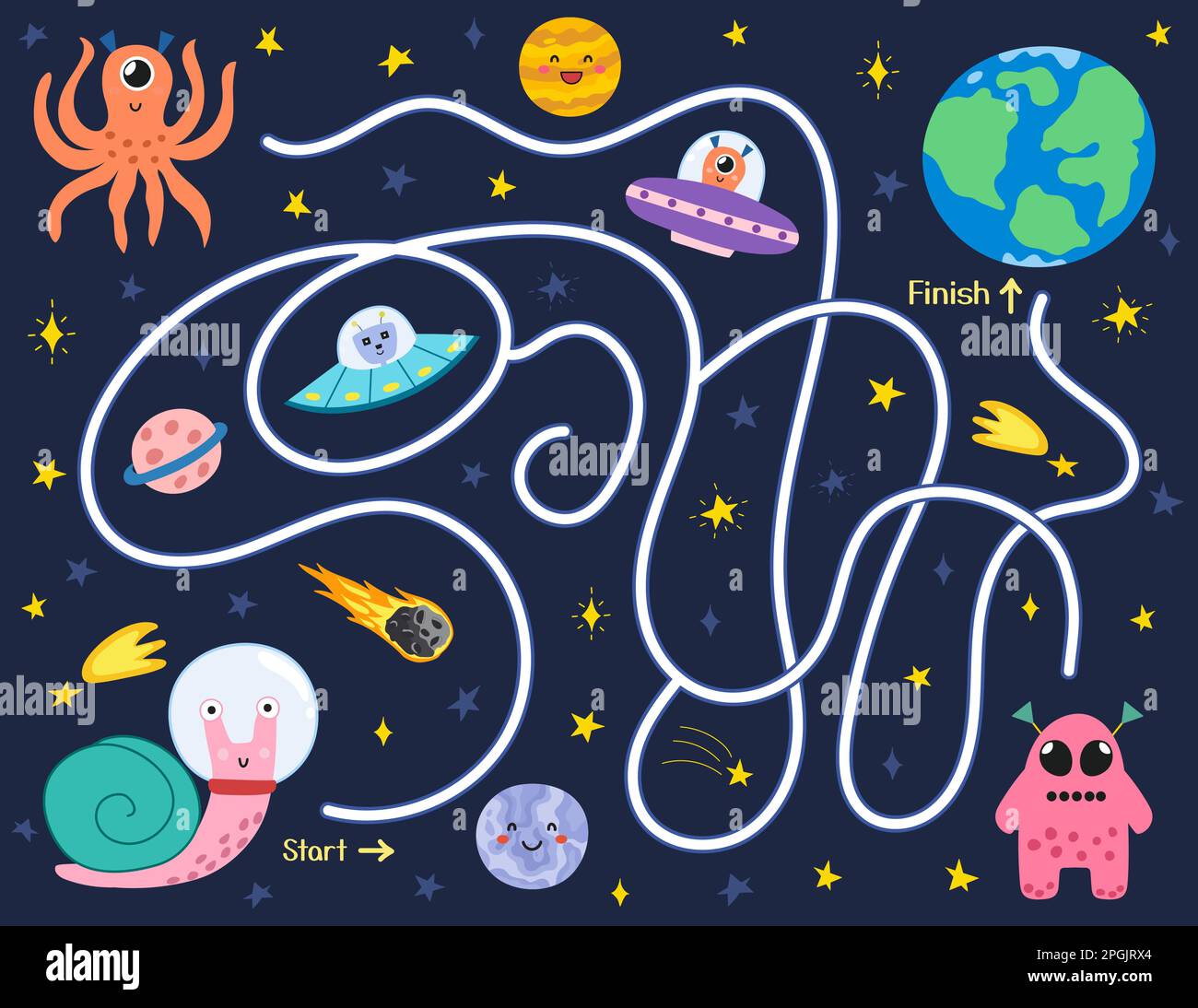 Help a cute snail astronaut find a way to the Earth. Space maze puzzle ...