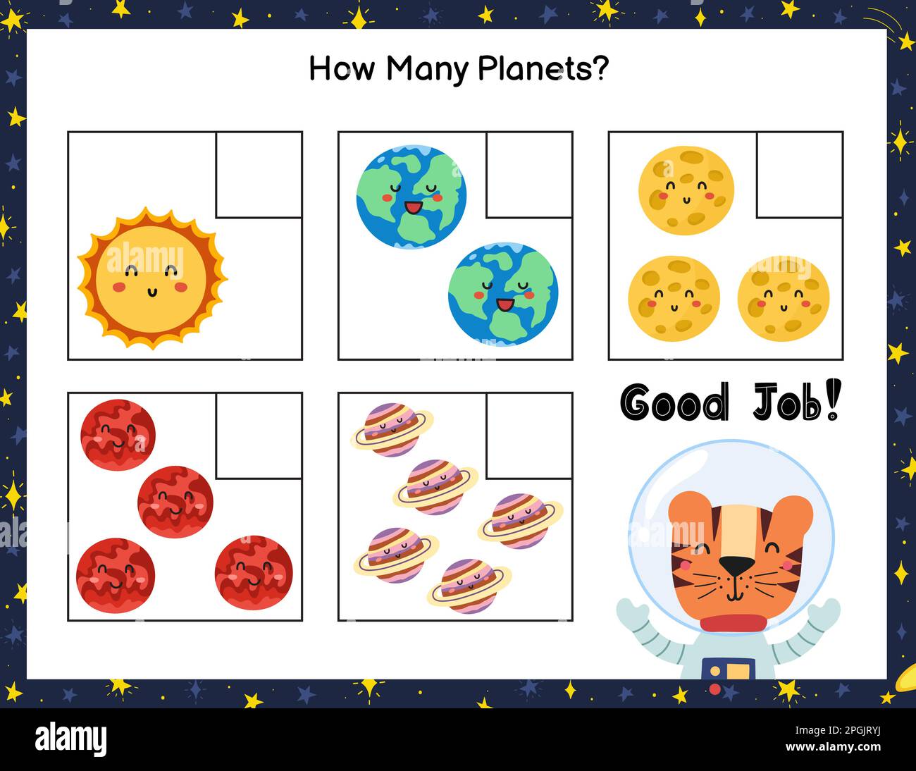 How many planet do you see. Count and write the number educational maze ...