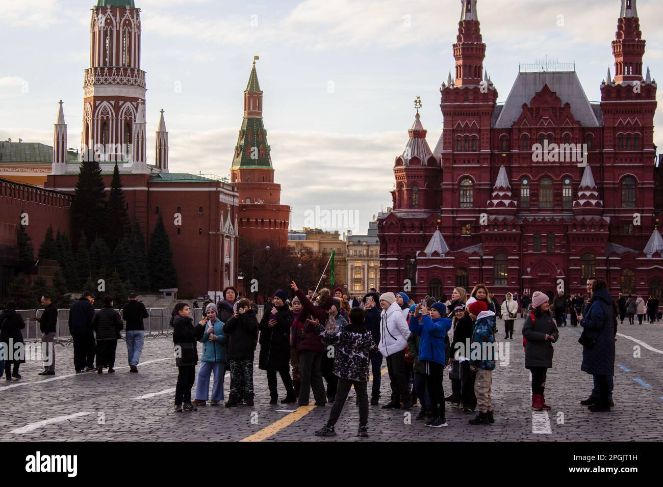 Moscow, Russia. 22nd Mar, 2023. A group of school children on excursion to the Red Square in ...