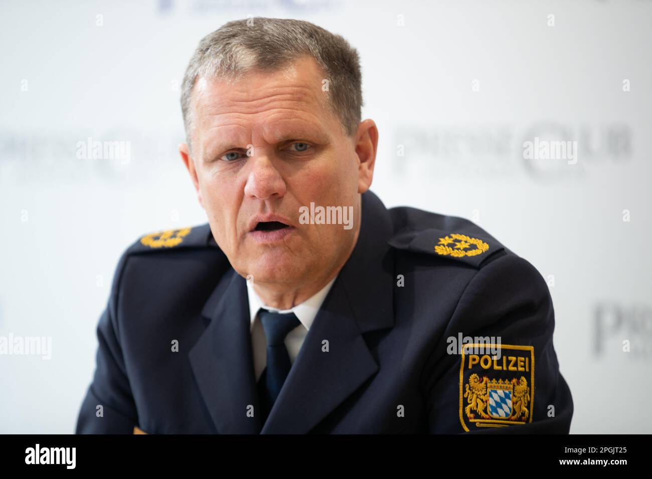Munich Police president Thomas Hampel at a presser on March 23rd, 2023 ...