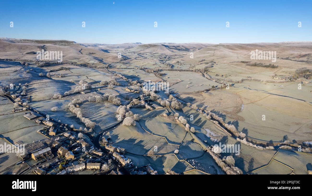 Hawes and the surrounding countryside in Wensleydale, covered in hoar ...