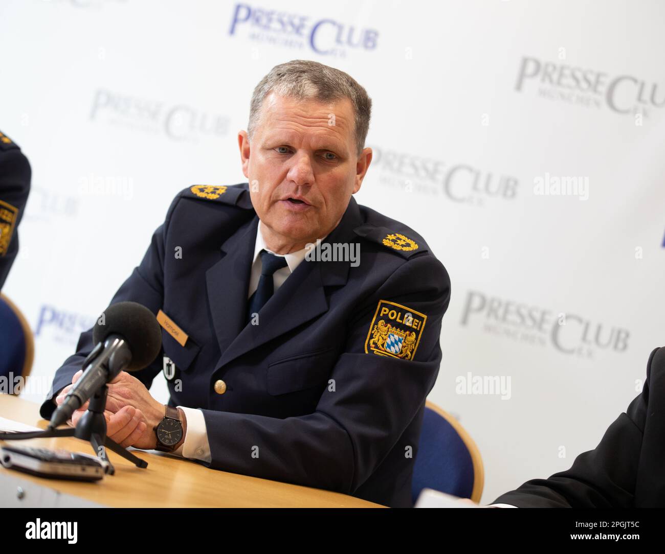 Munich Police president Thomas Hampel at a presser on March 23rd, 2023 ...