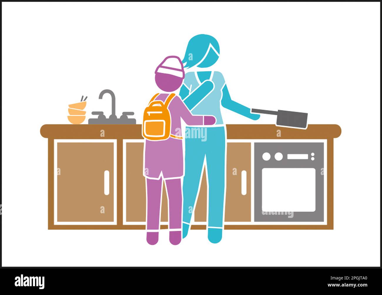 Mother child hug in kitchen Stock Photo - Alamy