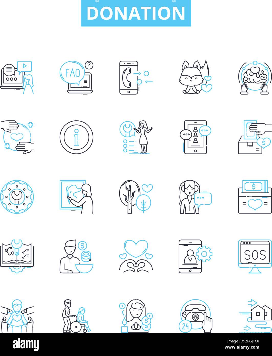 Donation vector line icons set. Gift, Offering, Grant, Contribution ...