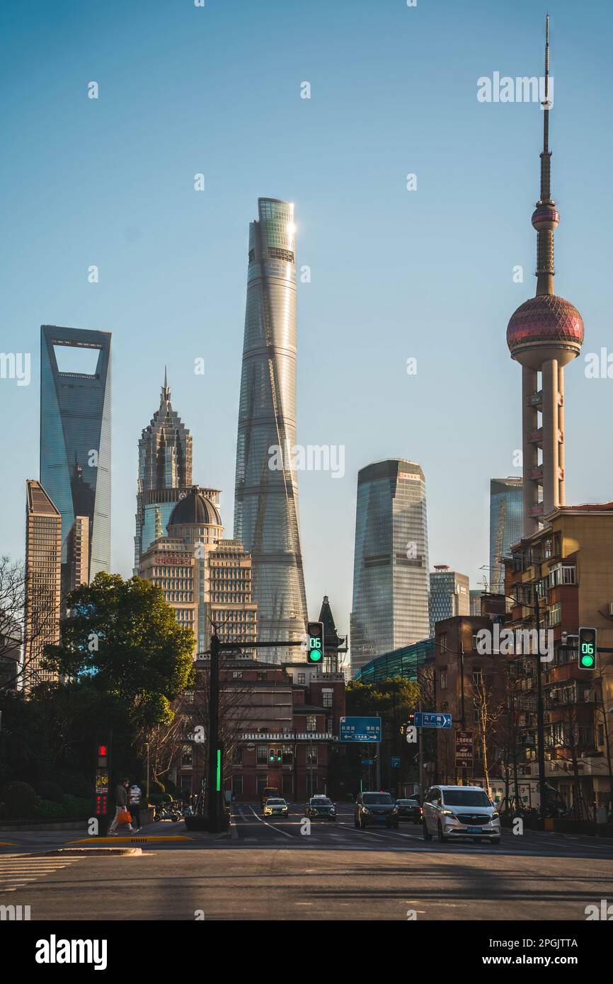 A vertical image of Shanghai Tower, the tallest building in China Stock ...