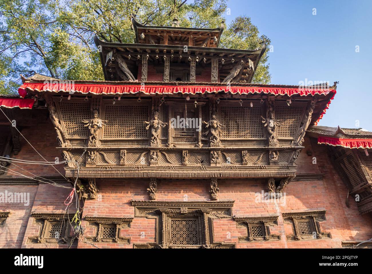 Facade of a historic temple at the Durbar square in Kathmandu, Nepal ...
